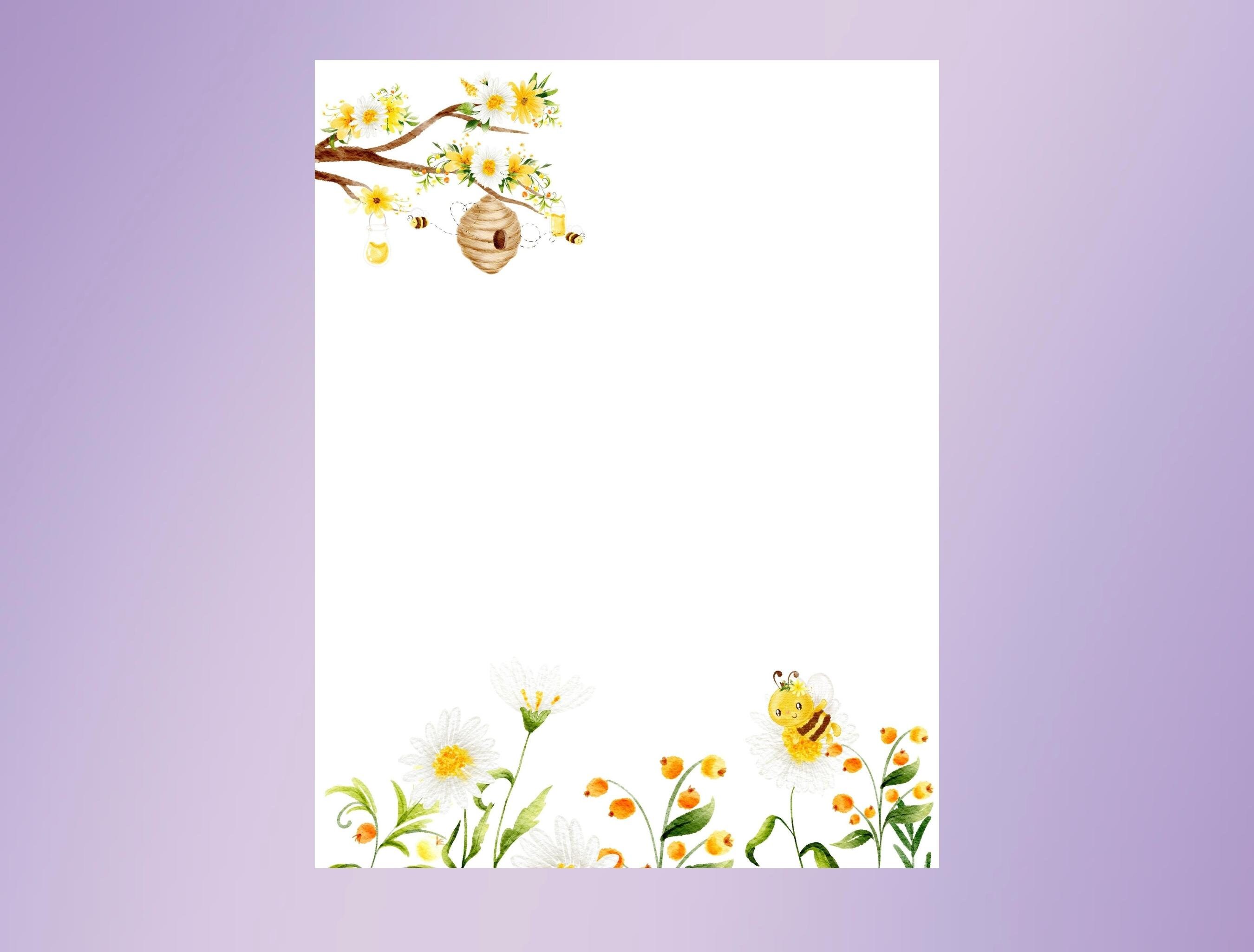 Bee Printable Stationery-honey Stationery-digital Download-flower ...