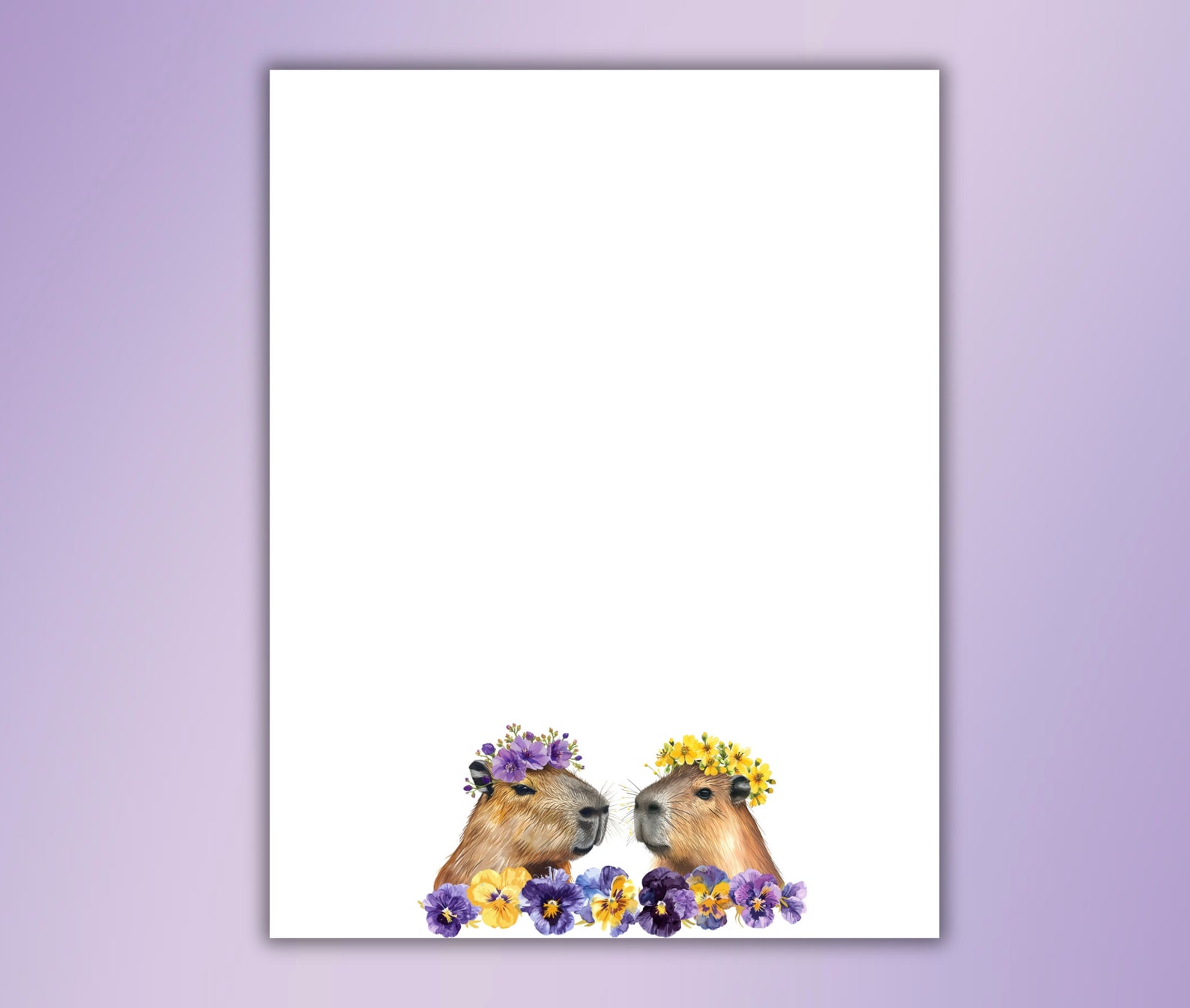 Capybara With Flower Printable Stationery-animal Lover Printable ...