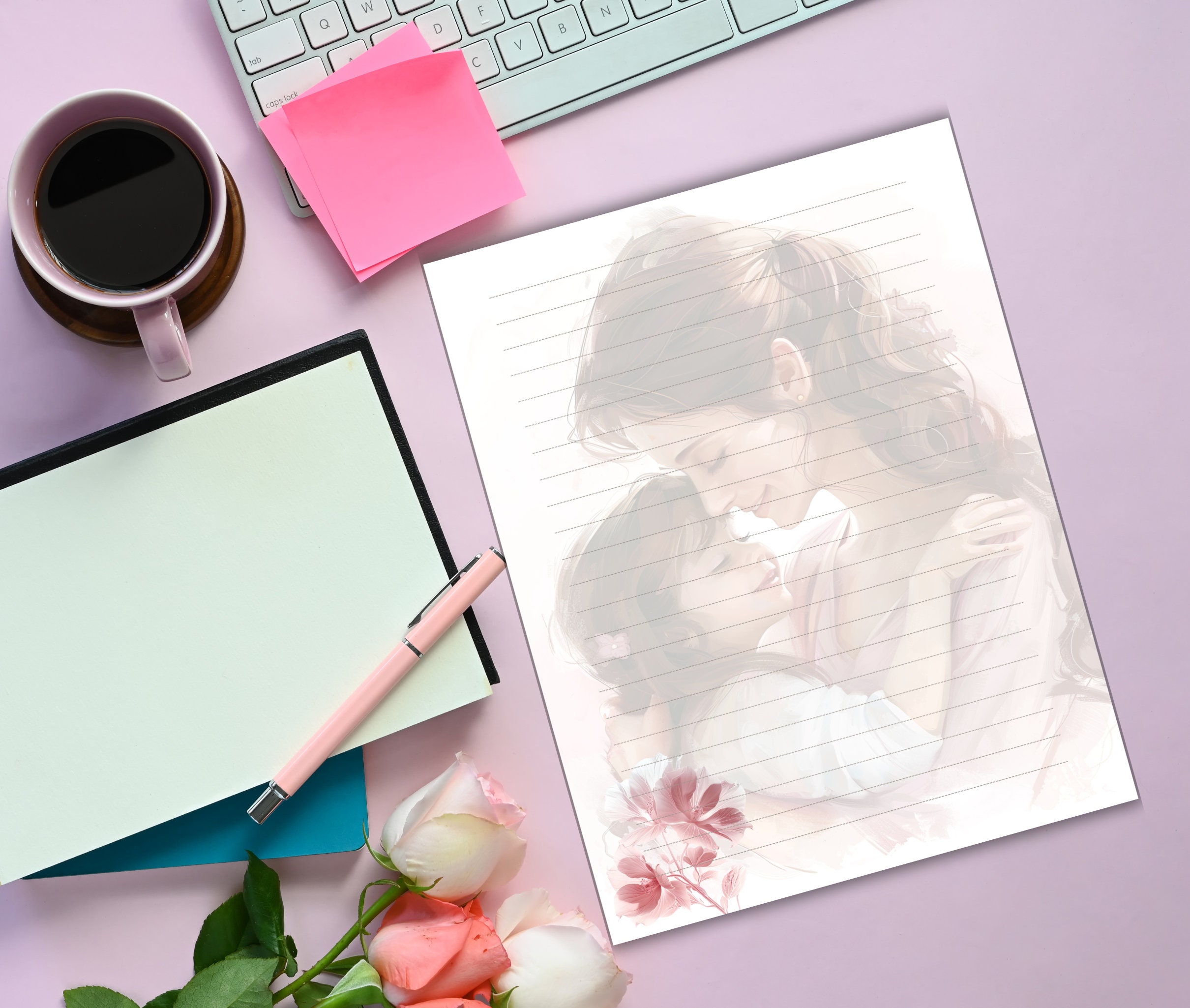 Mother and Daughter Printable Stationery-mother Day Writing Paper Set ...