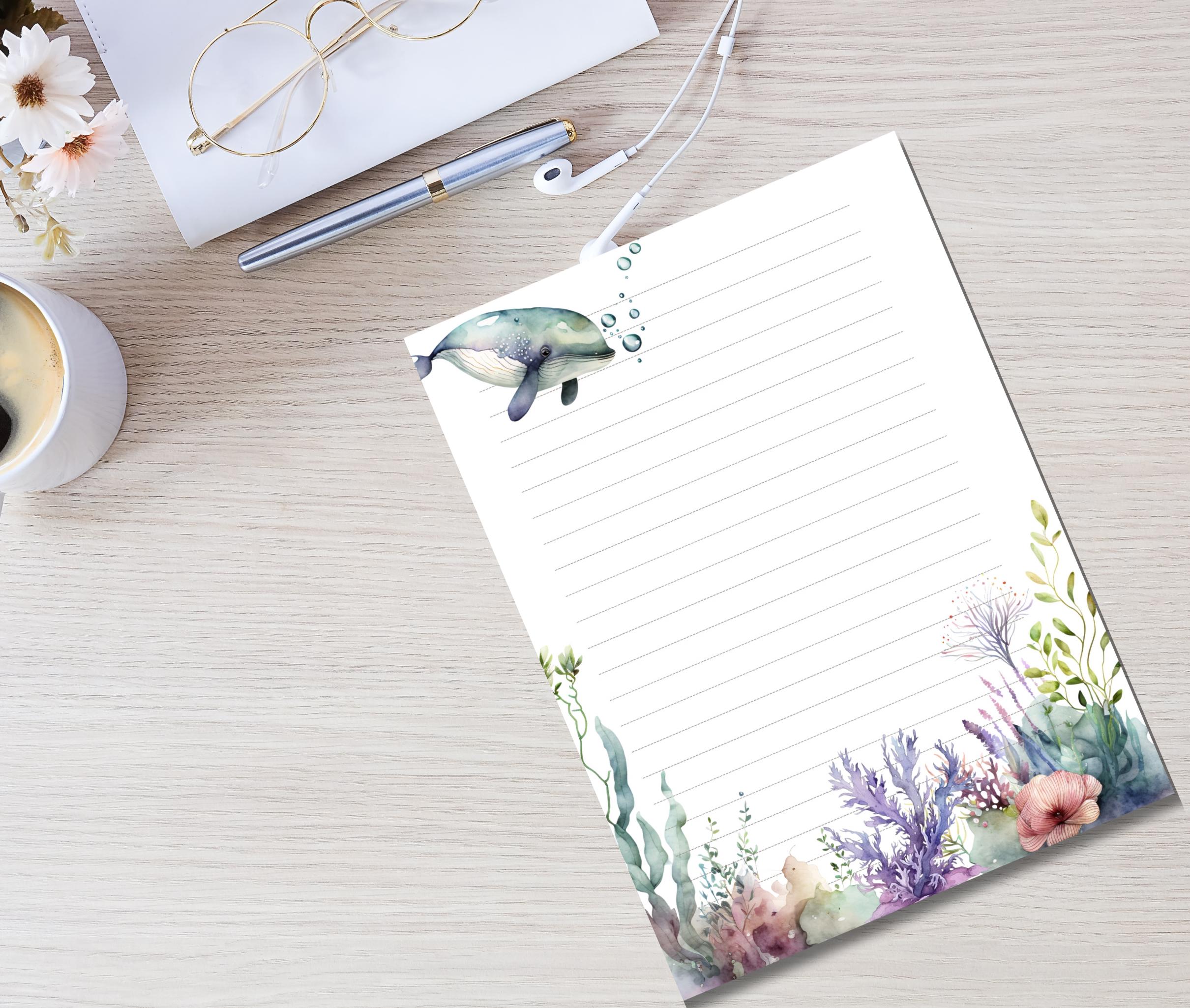 Marine Printable Stationery-whale Stationery-ocean Writing Set ...