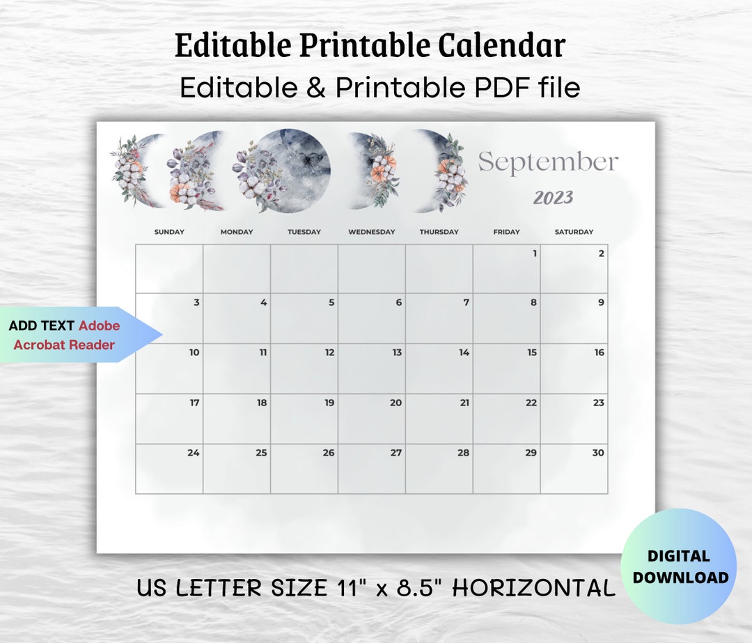 Editable September 2023 Calendarprintable Calendarseptember - Etsy