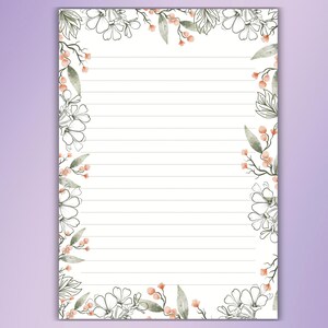 Flower Printable Stationery-flower Writing Paper Lined Unlined A4/A5/US ...