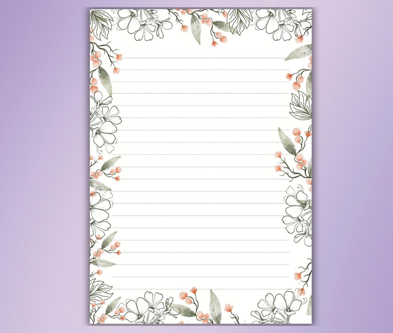 Flower Printable Stationery-flower Writing Paper Lined Unlined A4/A5/US ...