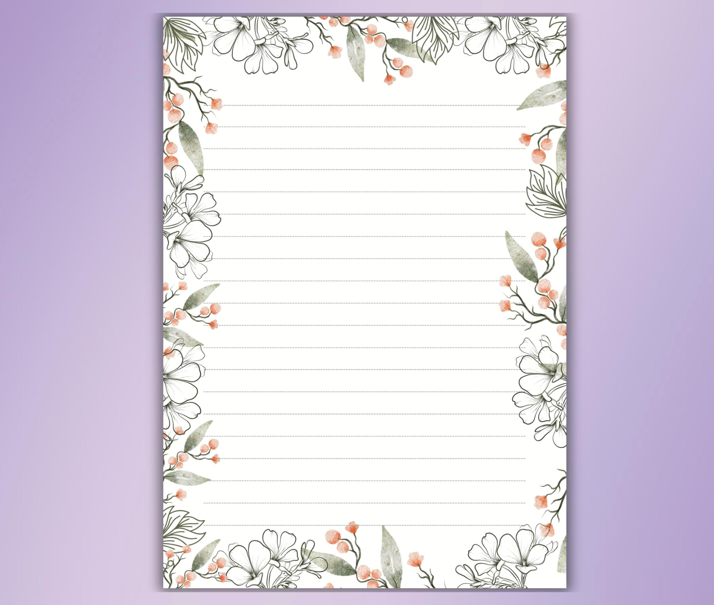 Flower Printable Stationery-flower Writing Paper Lined Unlined A4/A5/US ...