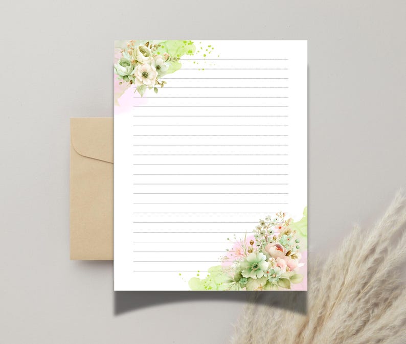 Watercolor Flower Writing Paper Unlined Lined A4/A5/US Letter-printable ...