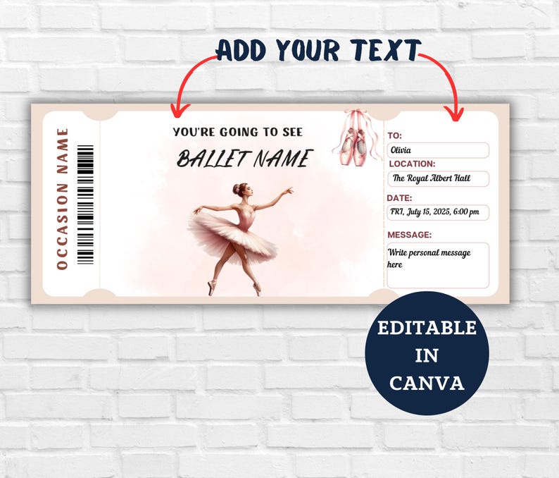 Personalized Ballet Surprise Ticket-ballet Ticket Editable Template ...