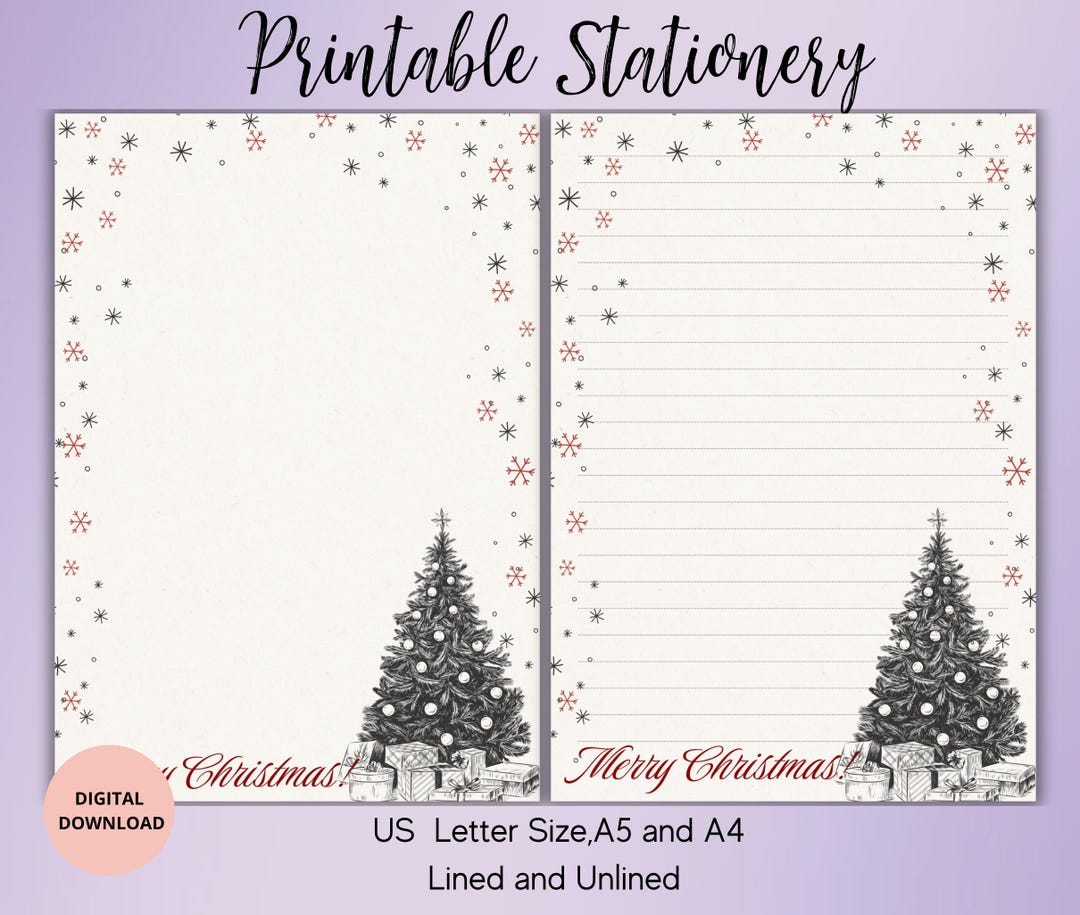 Merry Christmas Printable Stationery-christmas Tree Writing Paper Set ...