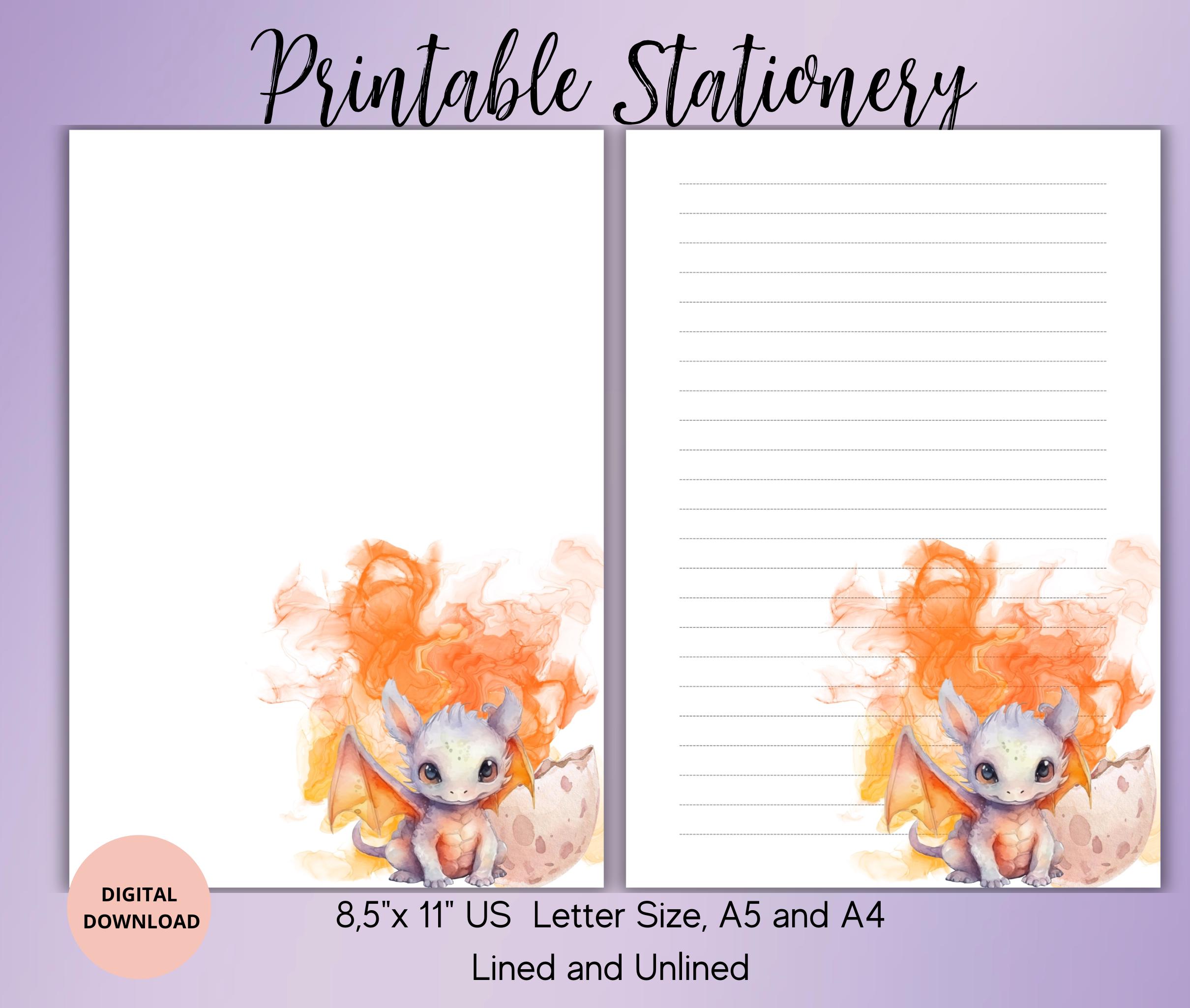 Dragon Stationary-cute Dragon Printable Stationary Sets- Digital Letter ...