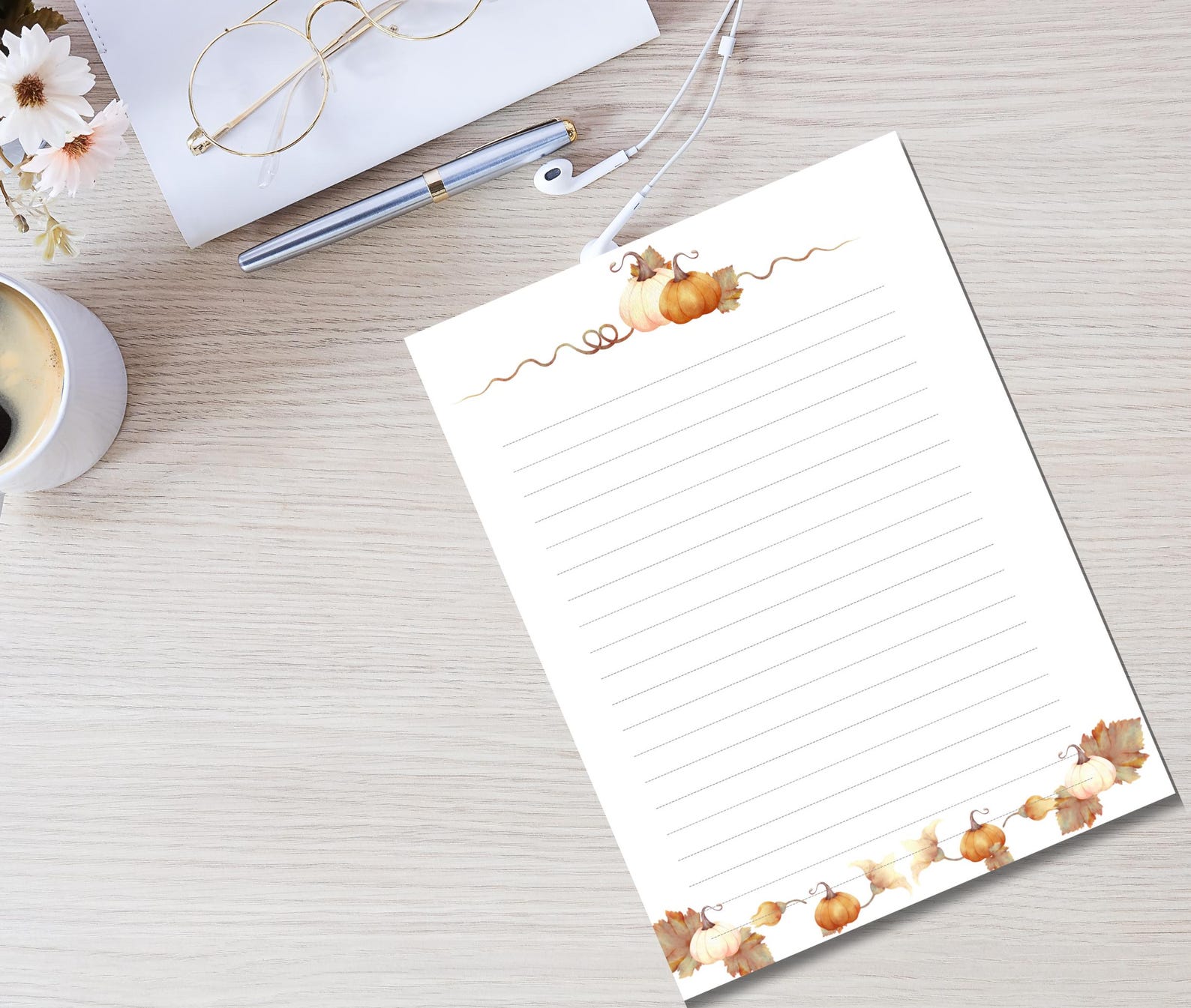 Autumn Pumpkin Printable Stationery,fall Leaves Digital Letter ...