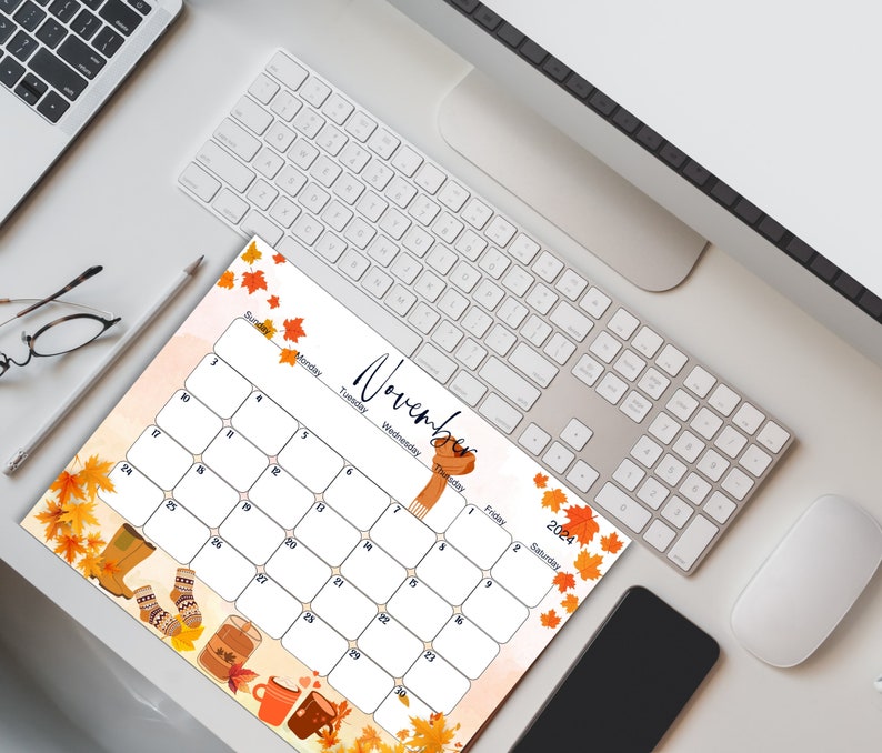 Editable November 2024 Printable Calendar-autumn Monthly Planner ...