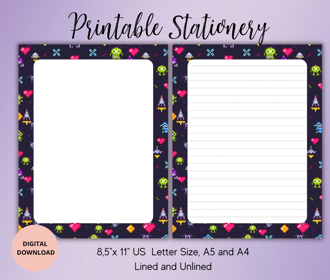 Old Games Printable Stationery-pixel Style Stationery-stationary Set ...