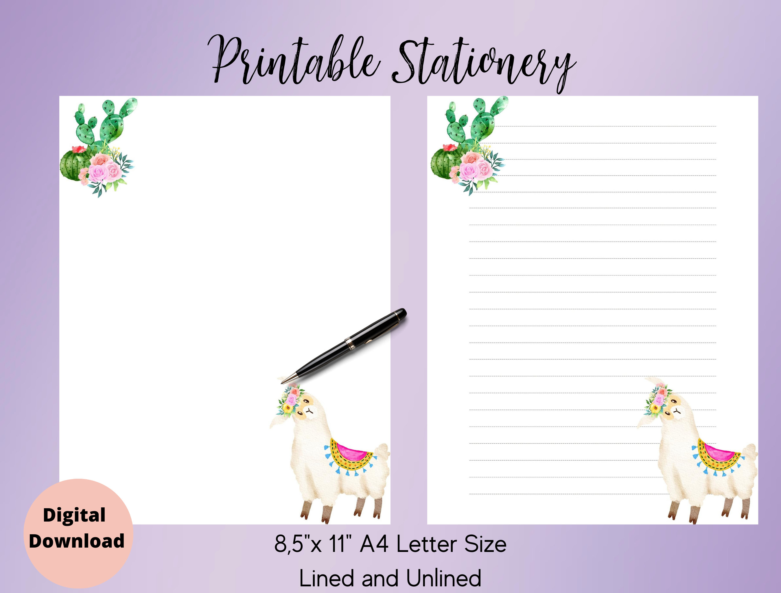 Llama Printable Stationery,printable Writing Paper,letter Writing Paper ...