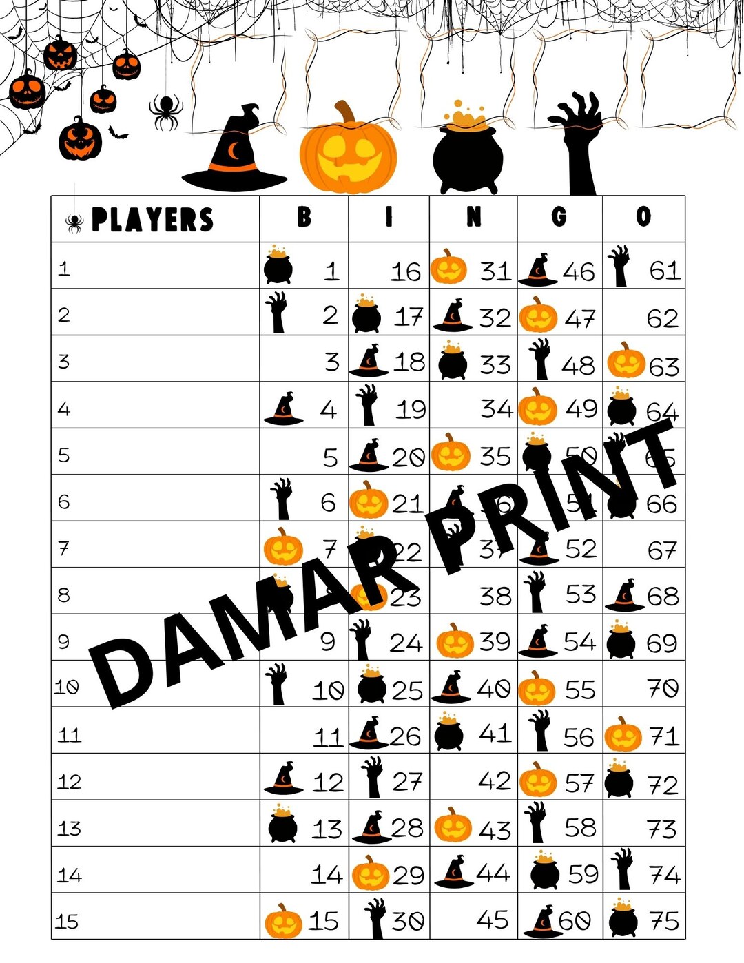 Halloween Bingo Boards Printable-bingo Boards 1-15 Lines -straight ...