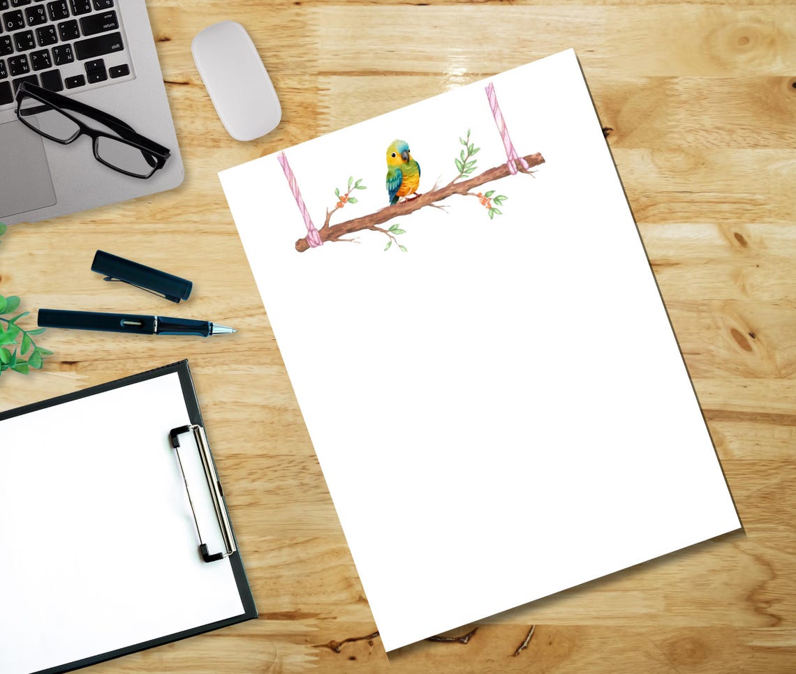 Parrot Printable Stationery-birds Stationary-watercolor Birds Writing ...