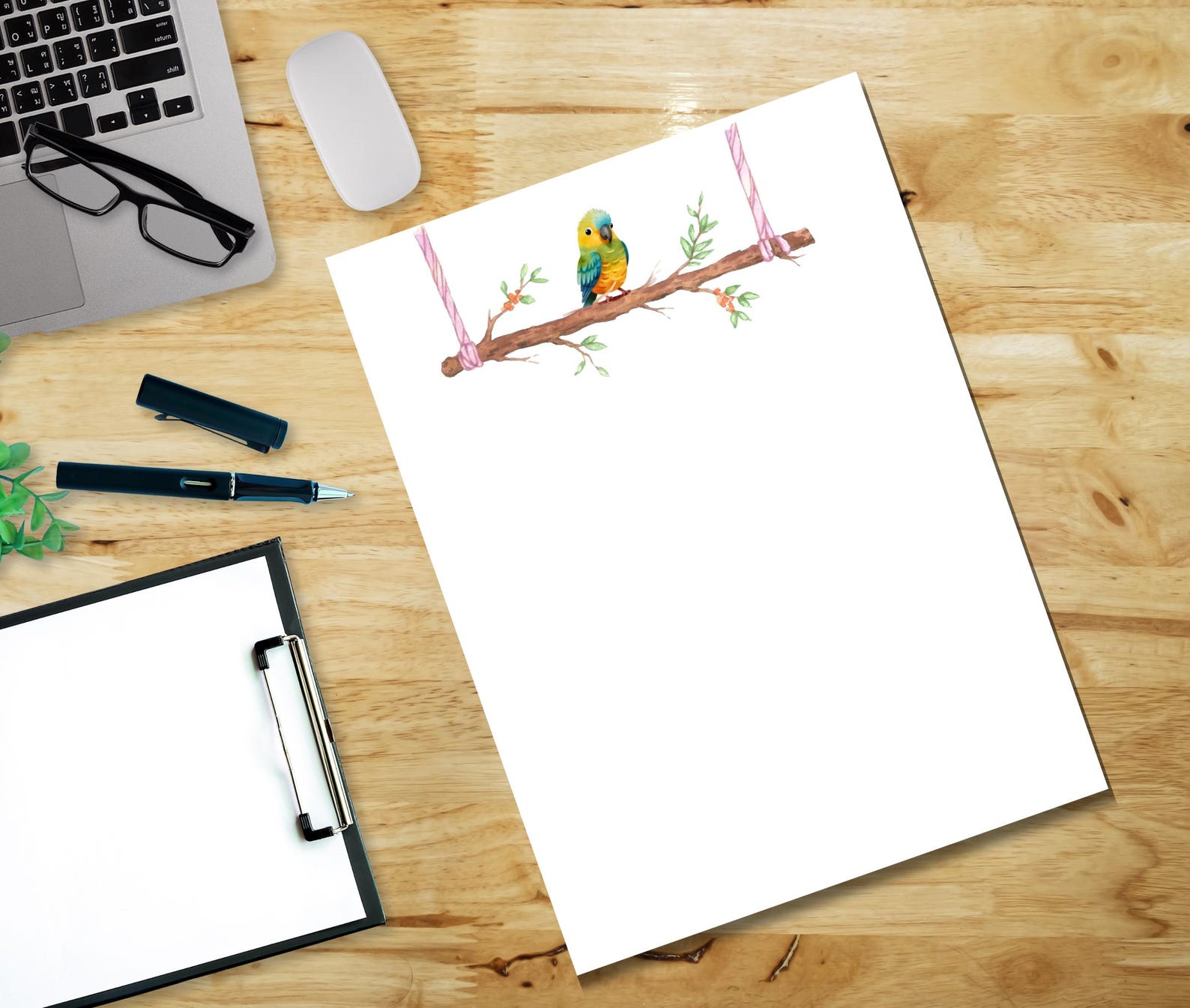 Parrot Printable Stationery-birds Stationary-watercolor Birds Writing ...
