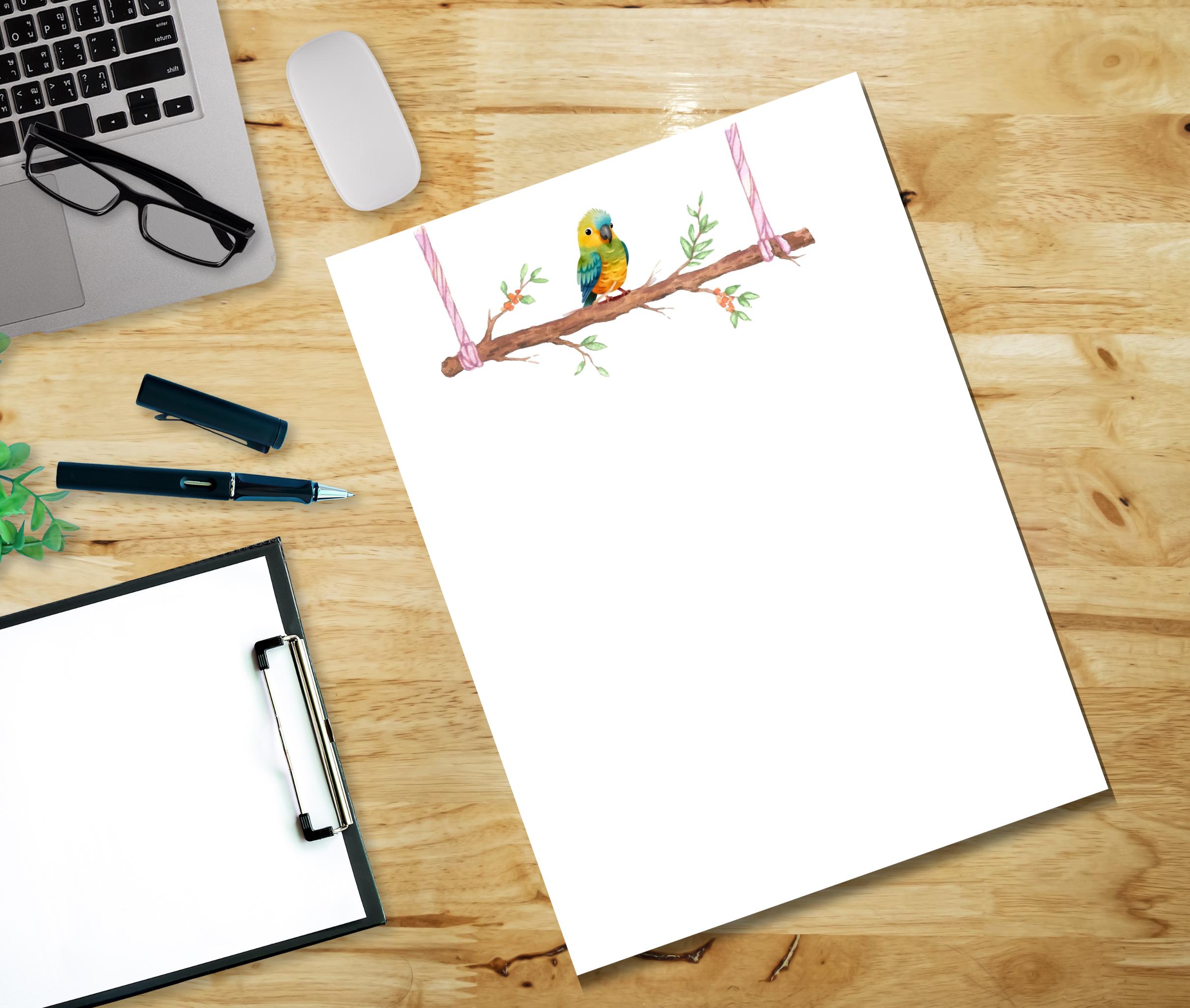 Parrot Printable Stationery-birds Stationary-watercolor Birds Writing ...