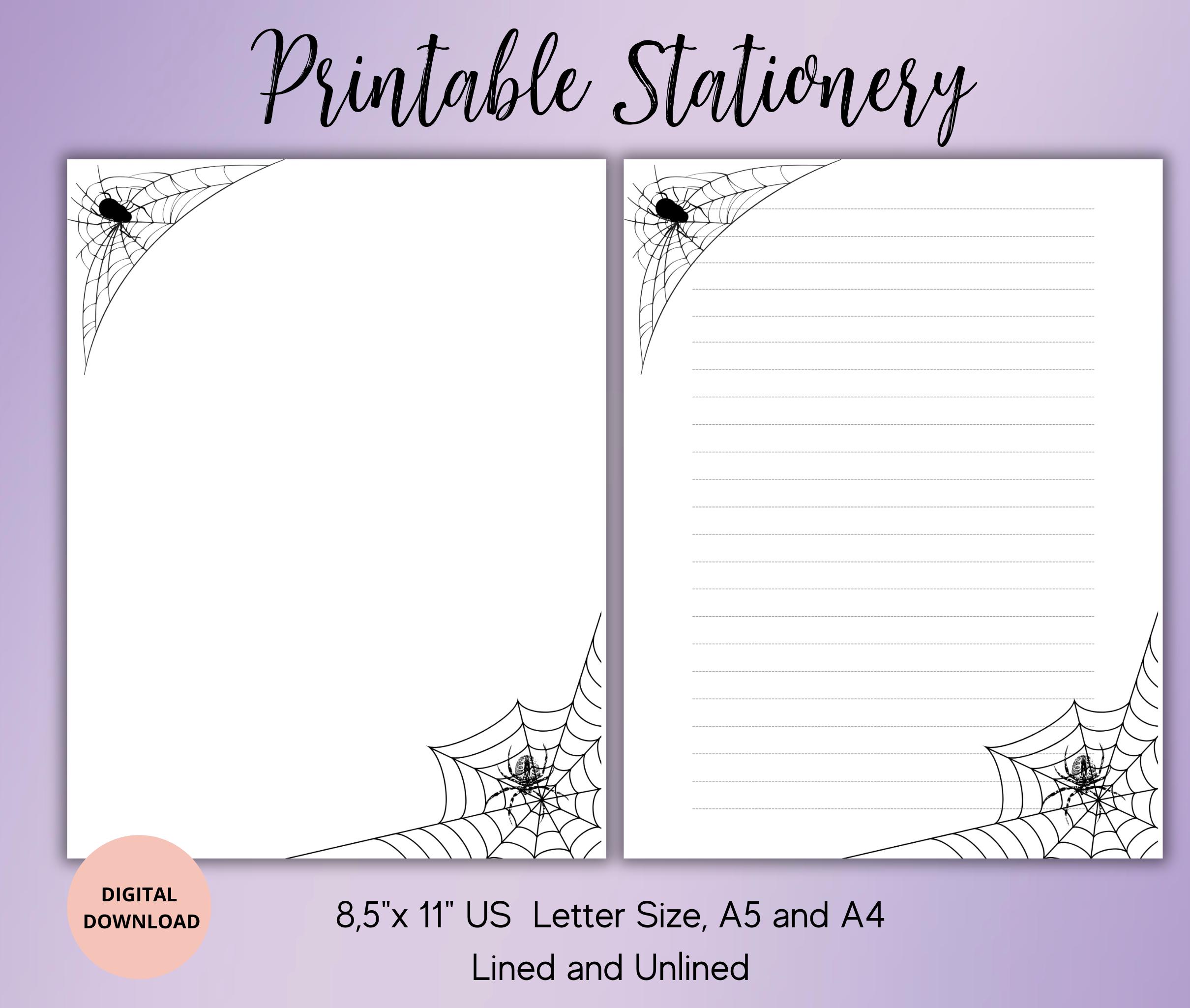 Spider Printable Stationary-halloween Printable Stationery-spider Web ...