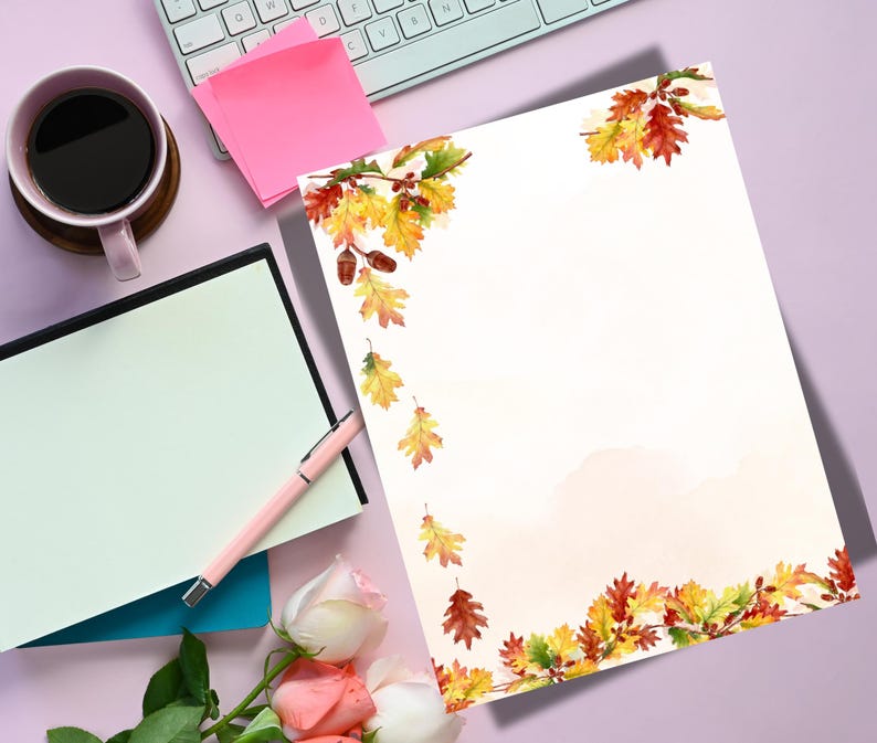 Autumn Printable Stationery,fall Leaves Digital Letter,stationary ...