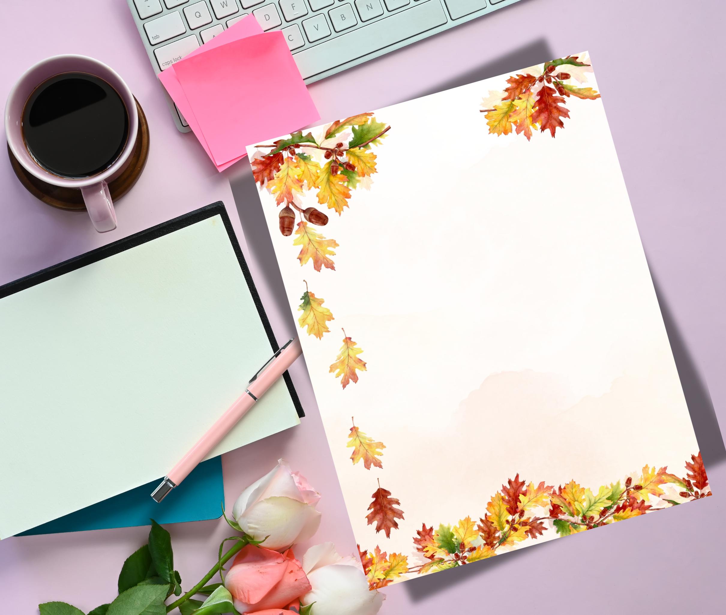 Autumn Printable Stationery,fall Leaves Digital Letter,stationary ...