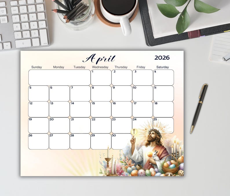 Christian Easter Editable Calnendar-april 2026 Fillable Monthly Planner ...