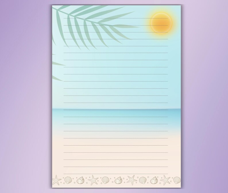 Summer Theme Printable Stationery-beach Writing Paper Set Lined Unlined ...