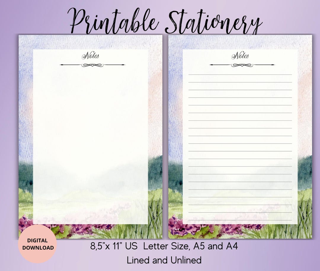 Summer Scene Notepad Printable Stationary-writing Paper Set Unlined ...