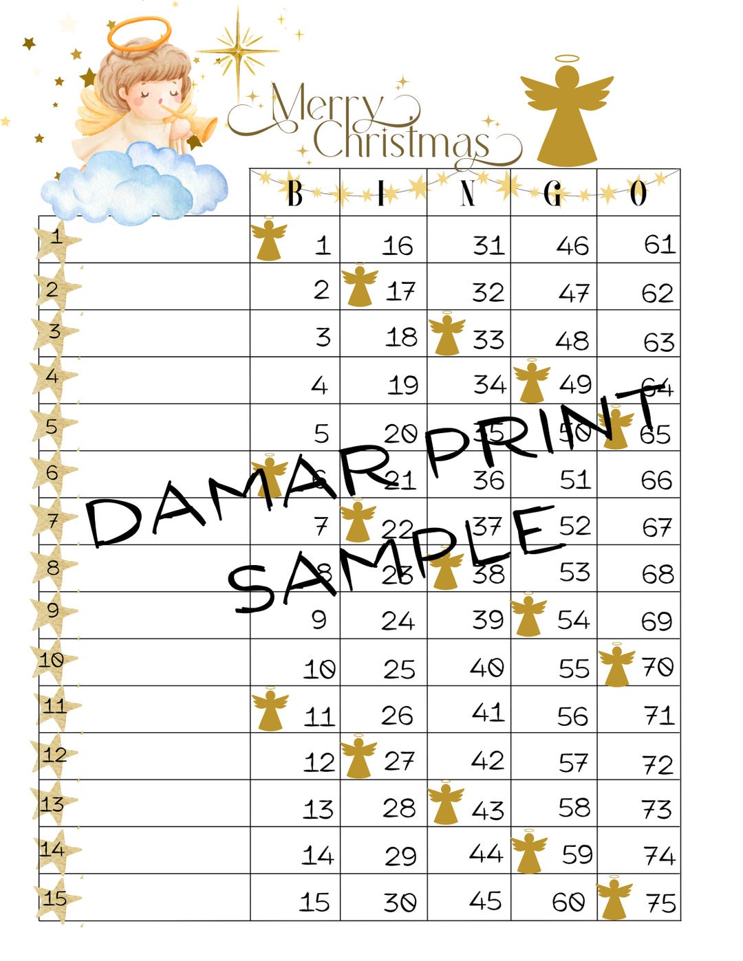 Christmas Angel Bingo Boards - Instant Download -15 Lines -winter ...