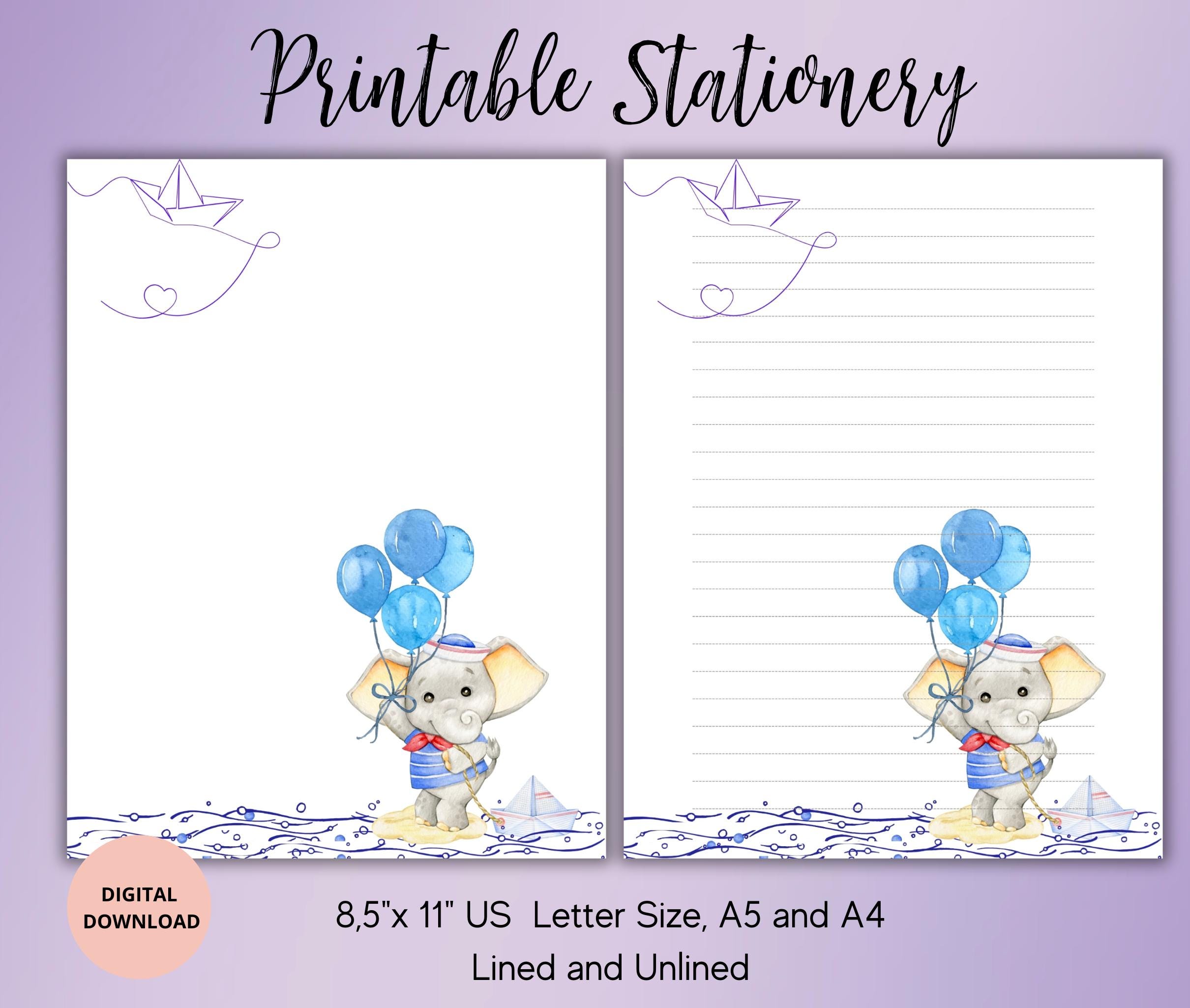 Elephant Printable Stationery Kids Stationary Animal Writing Paper Set ...