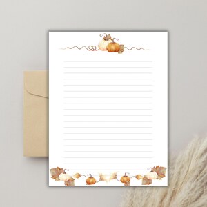 Autumn Pumpkin Printable Stationery,fall Leaves Digital Letter ...