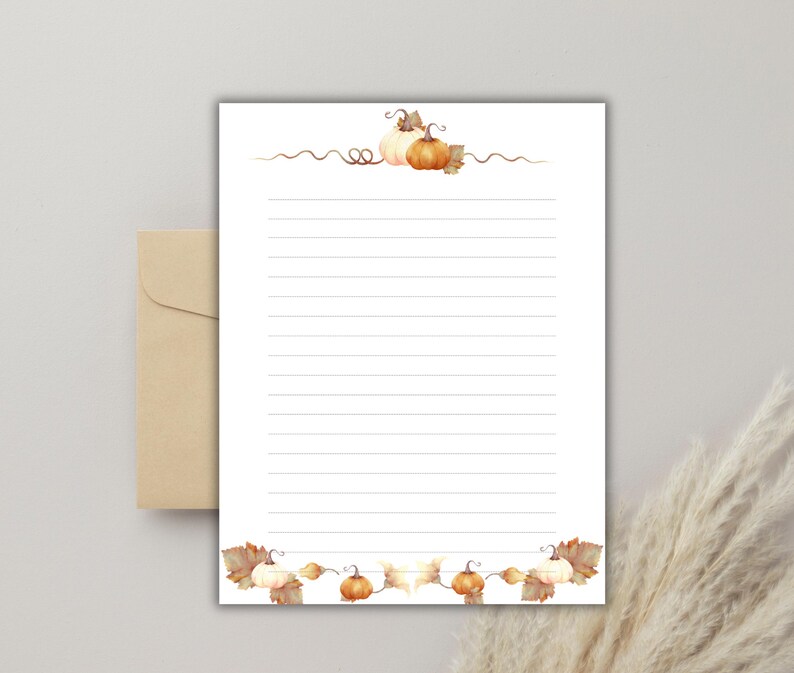 Autumn Pumpkin Printable Stationery,fall Leaves Digital Letter ...