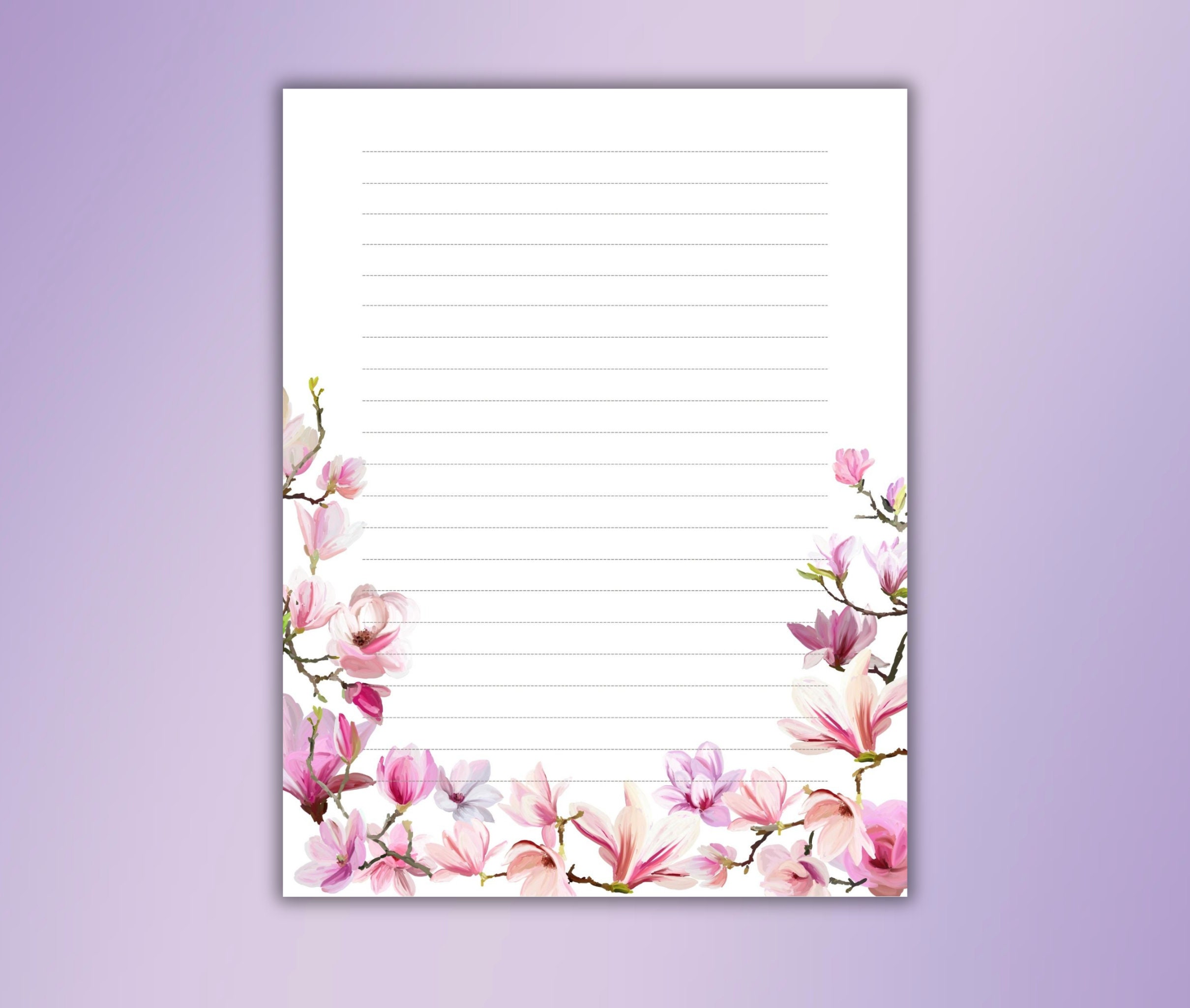 Magnolia Printable Stationery-flower Stationary-pen Pal Supplies ...