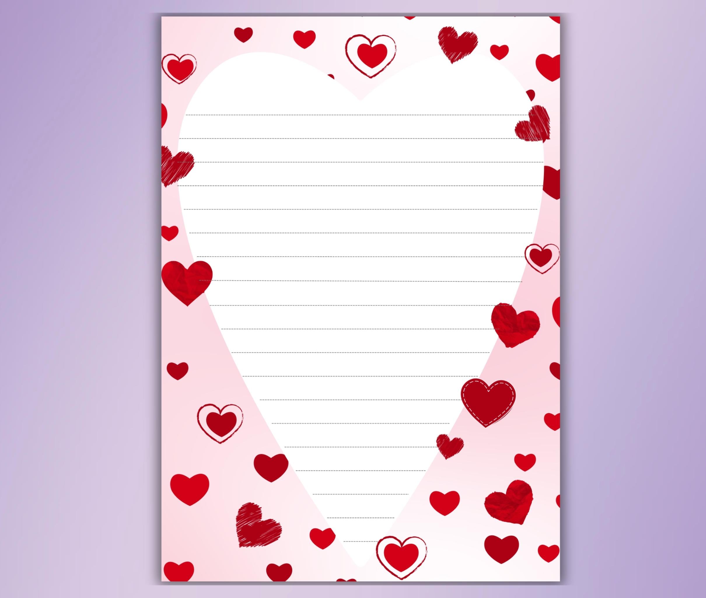 Hearts Printable Stationery-valentine's Day Printable Writing Paper ...