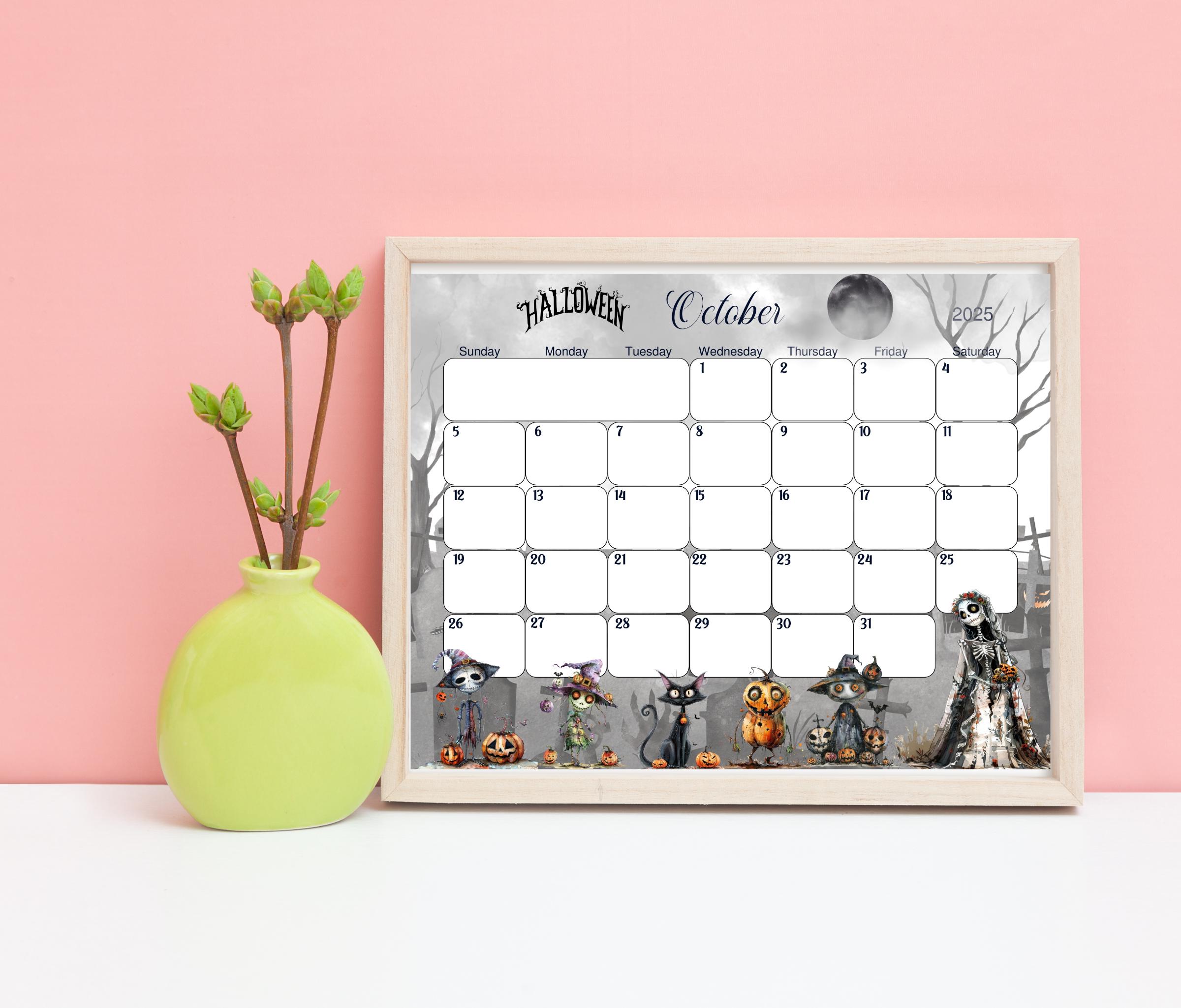 EDITABLE October 2025 Calendar-cute Spooky Halloween 2025 Planner-witch ...