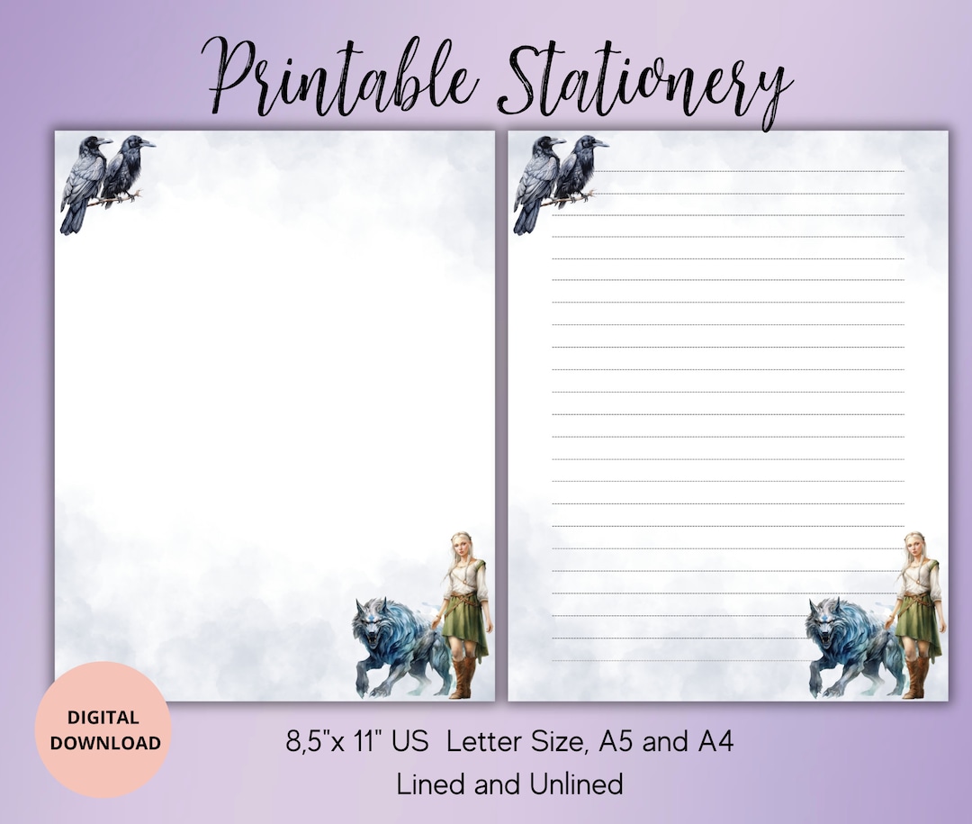 Girl With Wolf Printable Stationery- Writing Paper Set A4/A5/US Letter ...