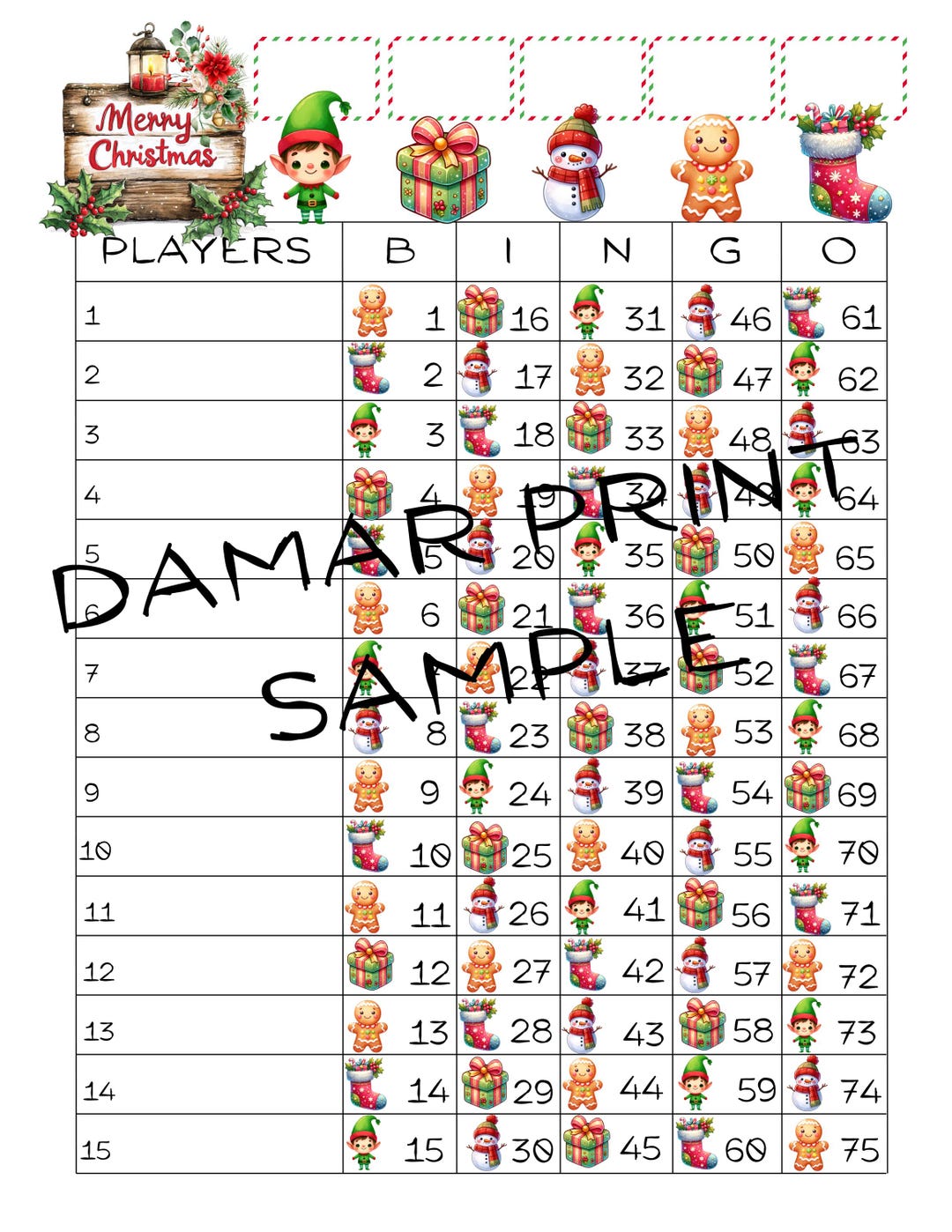 Merry Christmas Bingo Boards - Instant Download -printable Bingo Boards ...