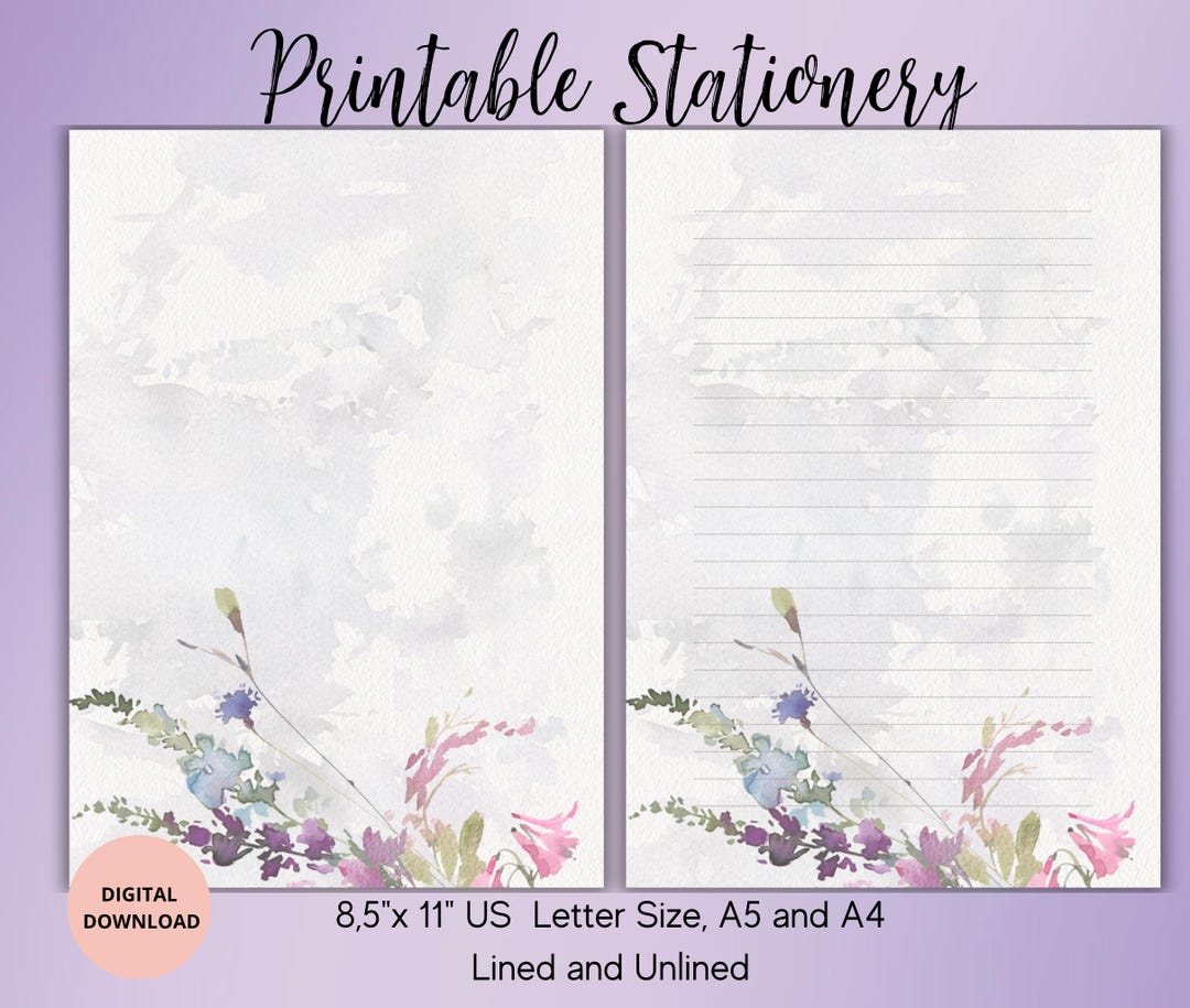 Watercolor Flower Printable Stationery,wildflower Stationary Floral ...