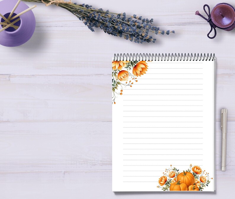 Pumpkin With Flowers Stationery,autumn Printable Stationary,pen Pal ...