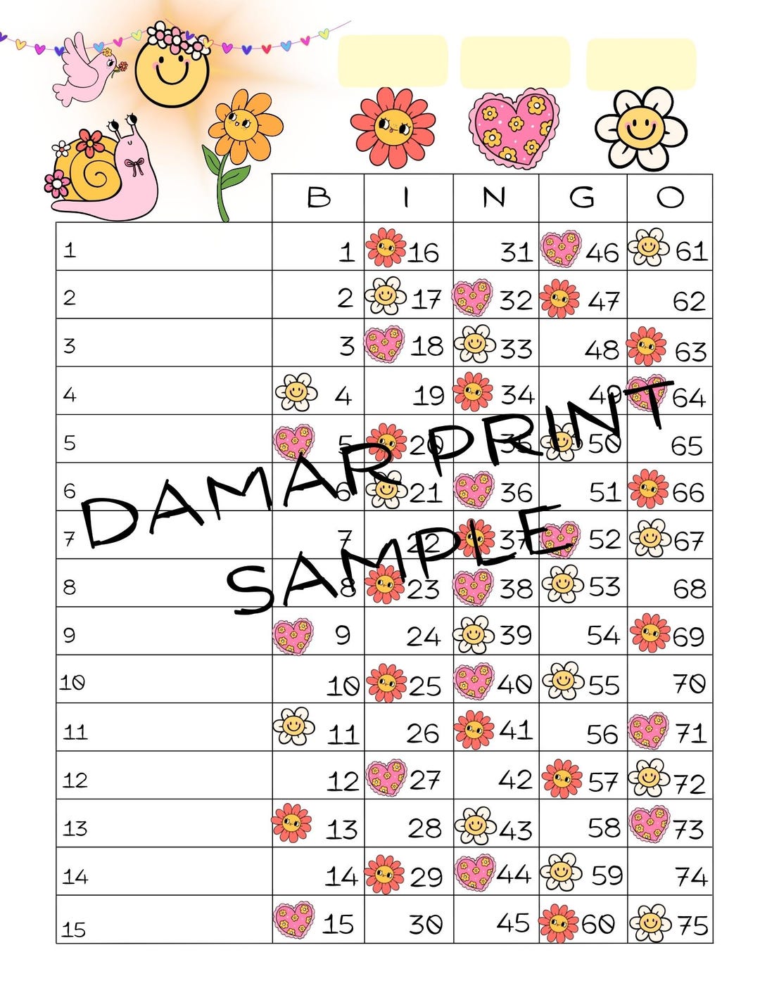 Flower Bingo Boards - Instant Download -15 Lines -spring/summer ...