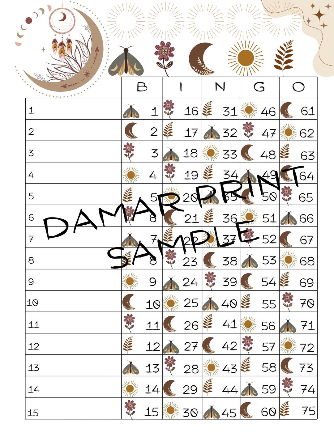 Boho Printable Bingo Boards-instant Download -boho Bingo Boards ...