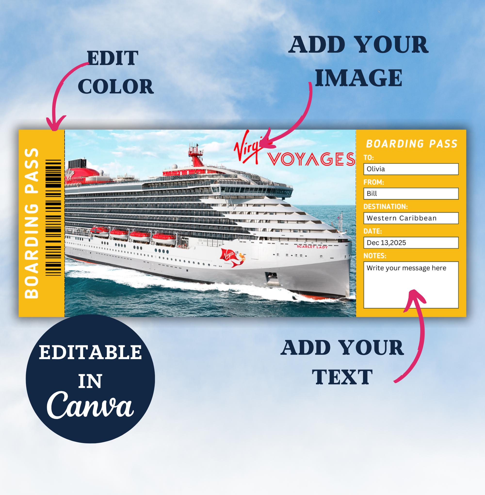 EDITABLE Virgin Voyages Cruise Ticket-editable Boarding Pass-print ...