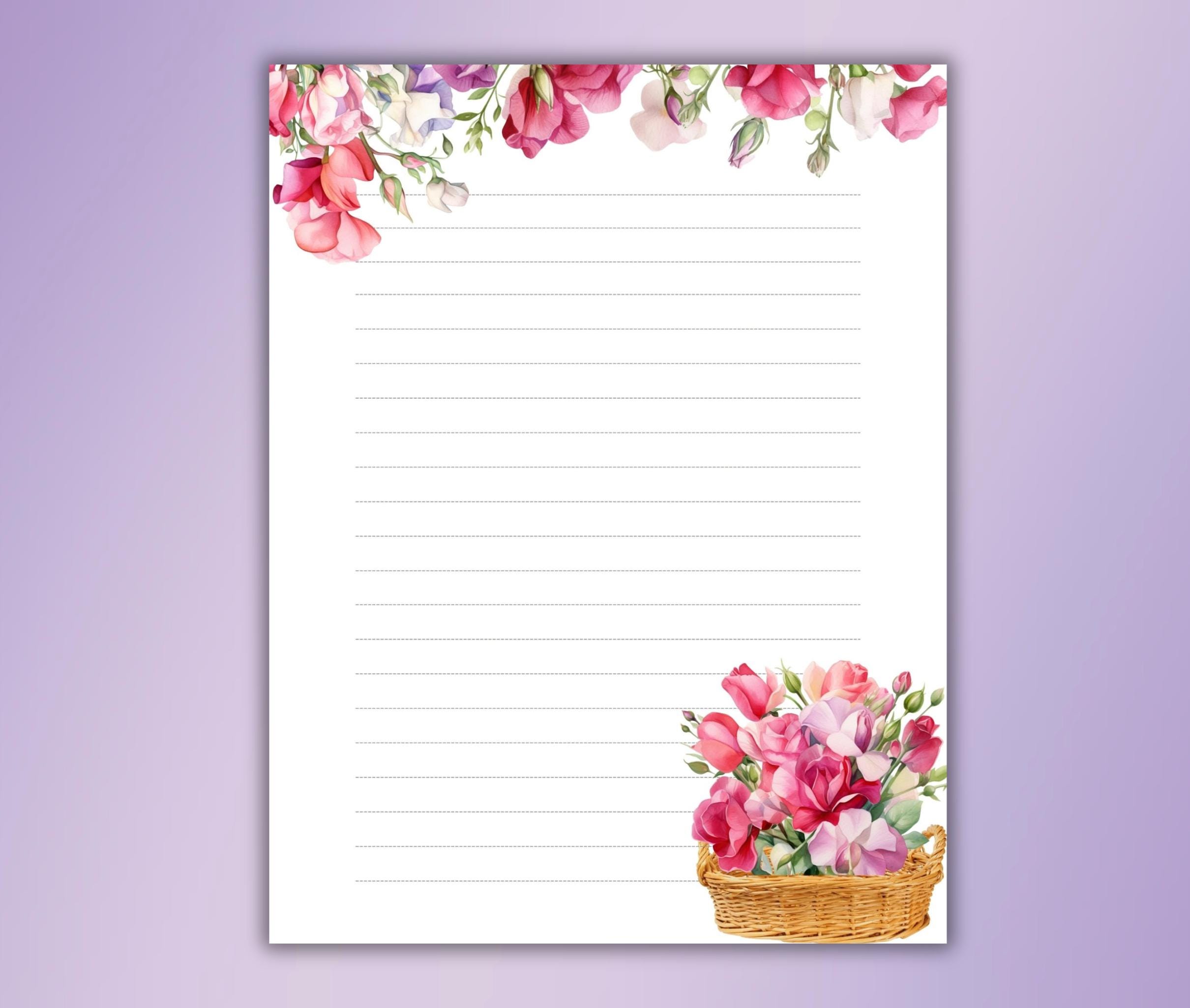 Sweet Pea Printable Stationery-summer Writing Paper Set Unlined Lined ...