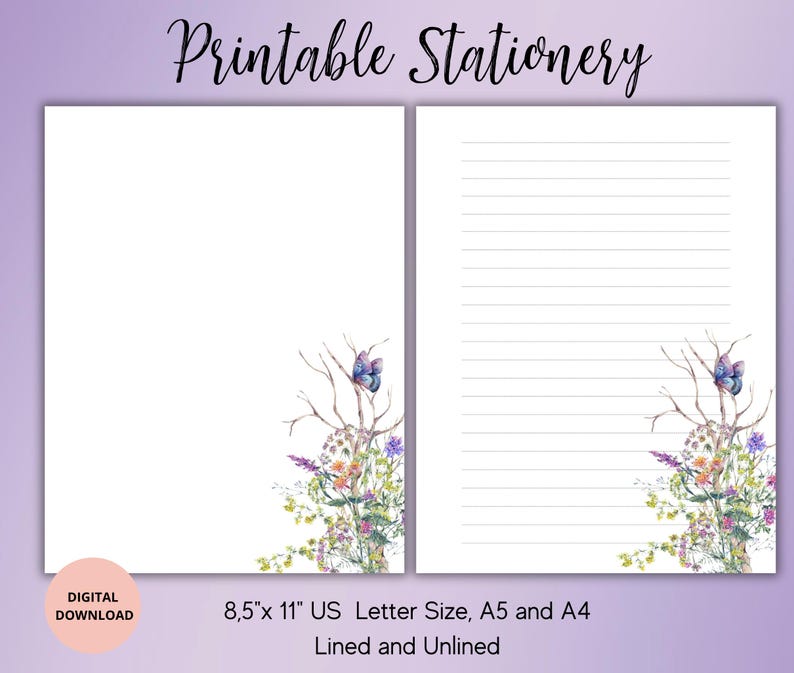 Wildflower Printable Stationery-flower Printable Writing Paper Set ...