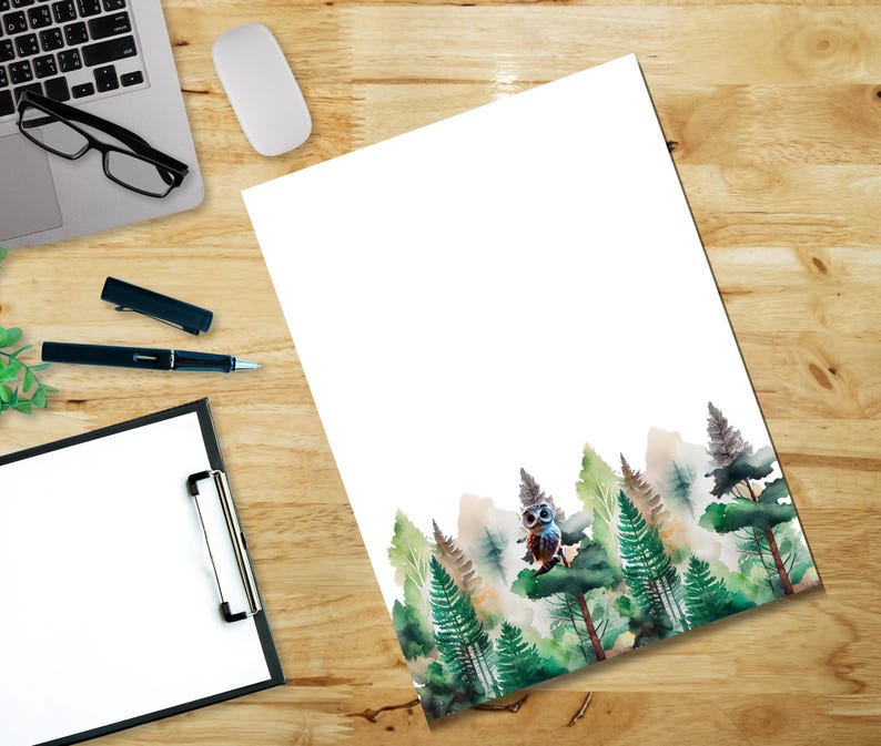 Forest Printable Stationary-trees Writing Paper,watercolor Digital ...