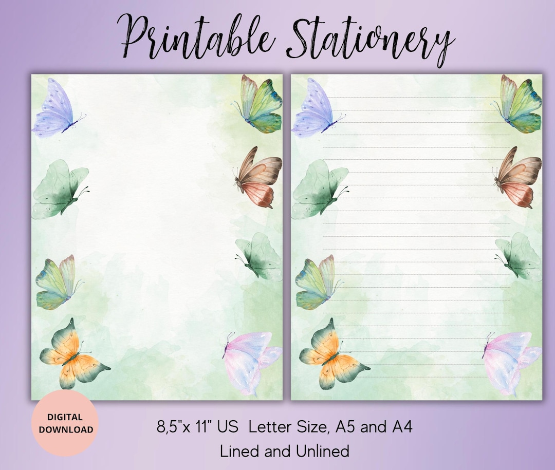 Butterfly Printable Stationery,watercolor Stationary,digital Download ...
