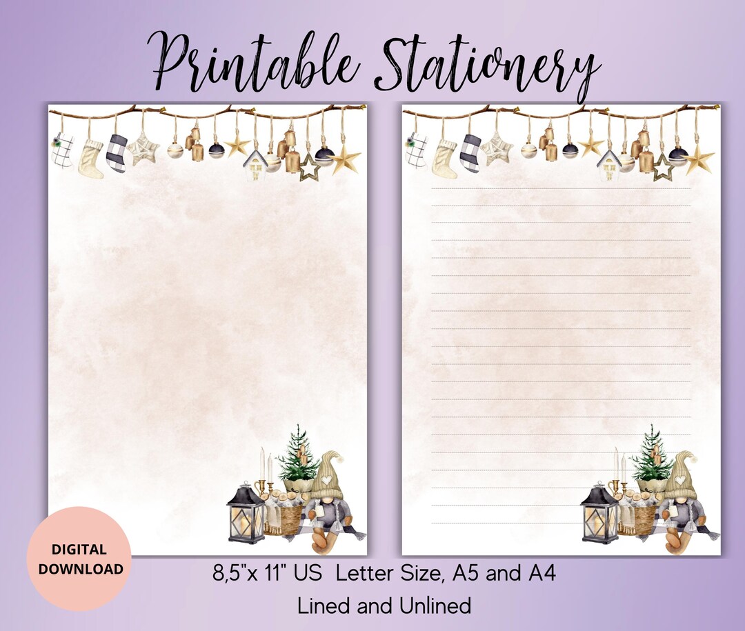 Christmas Gnome Printable Stationery/christmas Stationary Holiday ...