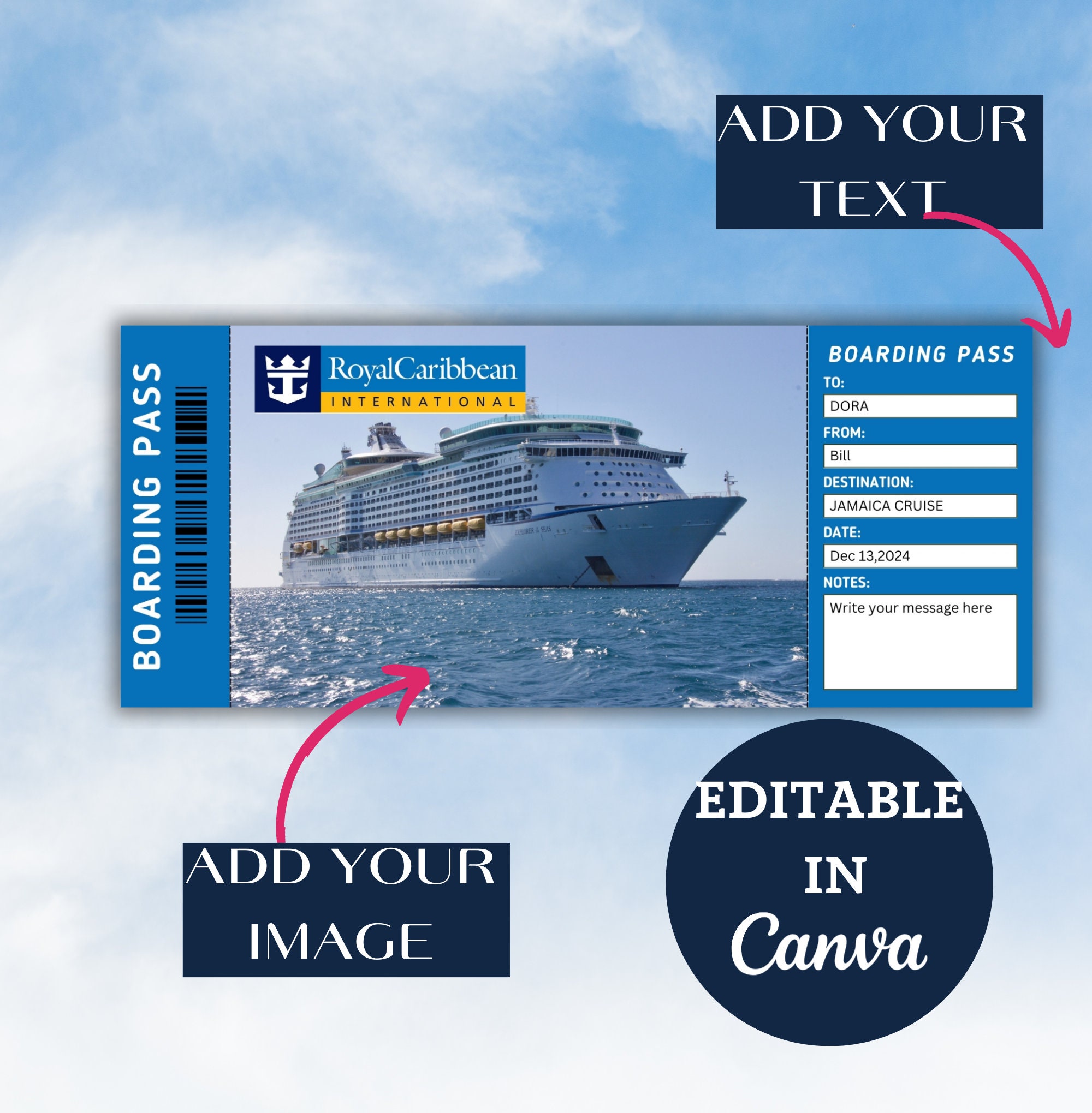 Editable Royal Caribbean Cruise Ticket-print Surprise Gift Cruise ...