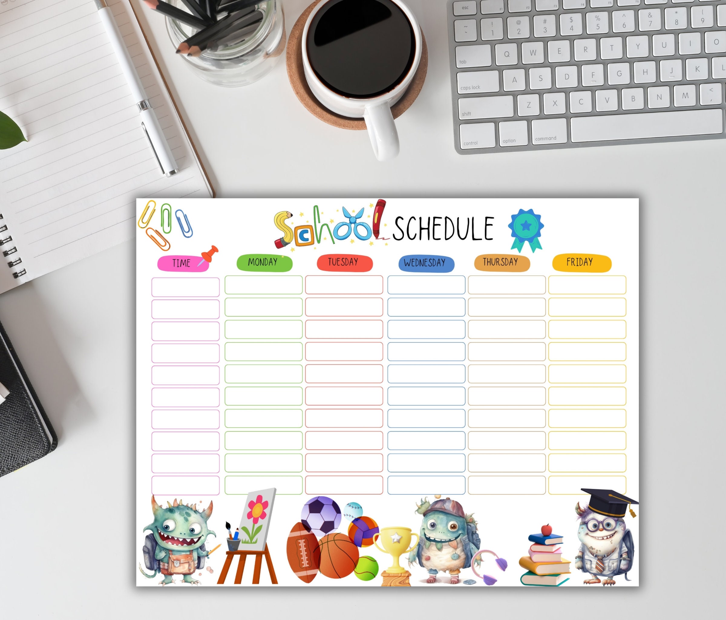 Editable Printable School Schedule for Kids-school Supplies Theme-kids ...