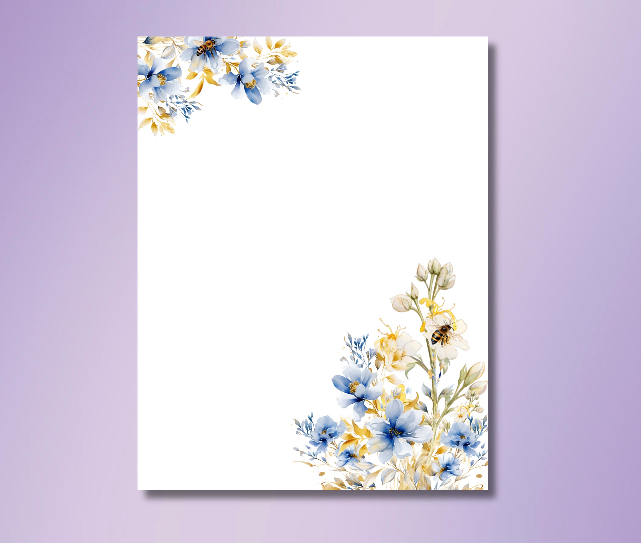 Flower Printable Stationery,watercolor Floral Stationary,digital ...