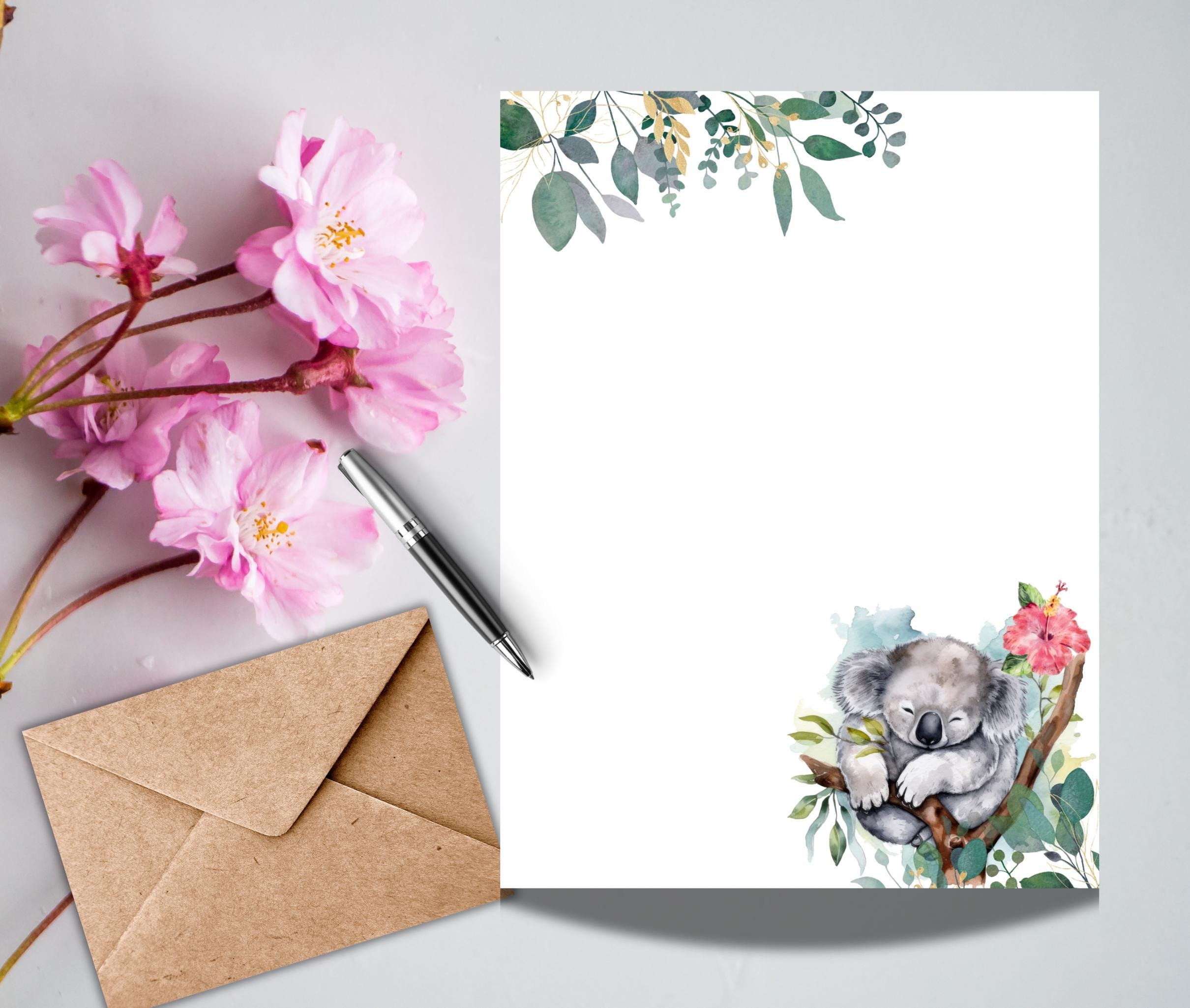 Koala Printable Stationery-cute Animal Writing Paper Set-kids ...