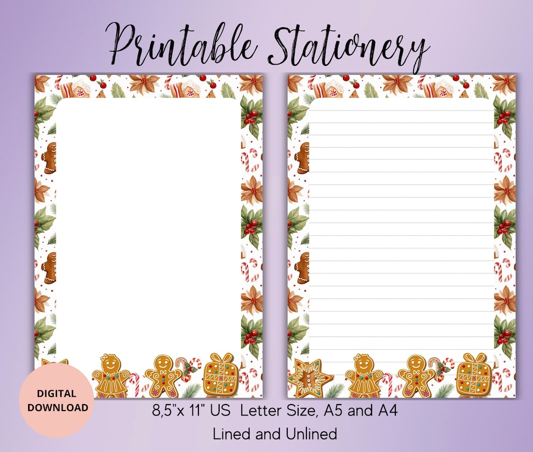 Christmas Gingerbread Printable Stationery-christmas Stationary Holiday ...